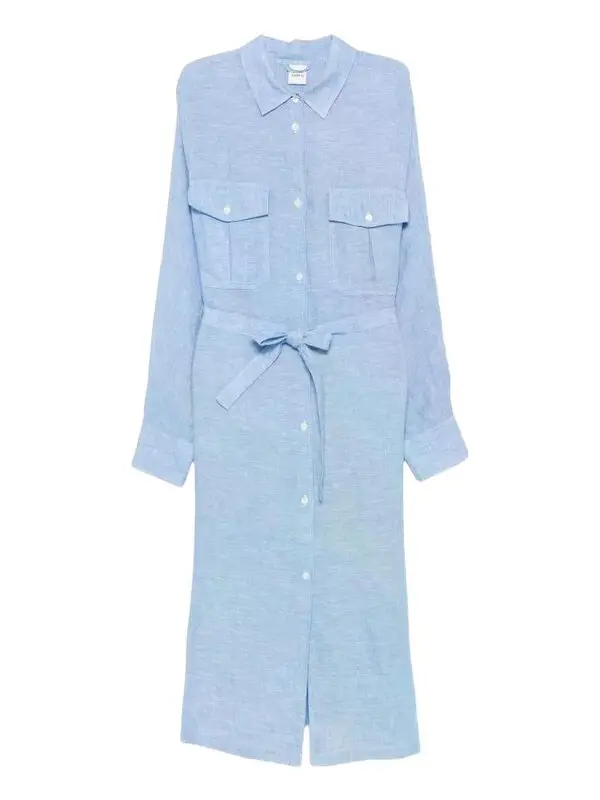 Aspesi Belted Shirt Dress With Chest Pockets - Blue