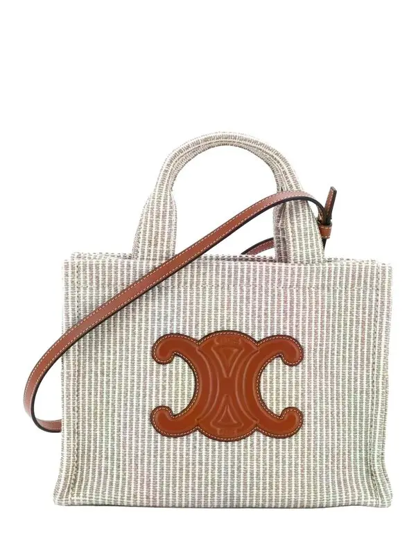 Celine Cabas Thais Triomphe Striped Textile Small Tote Bag - Neutrals