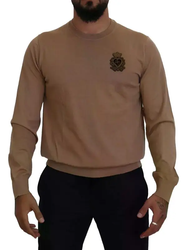 Dolce & Gabbana Embroidered Logo-patch V-neck Sweater - Brown