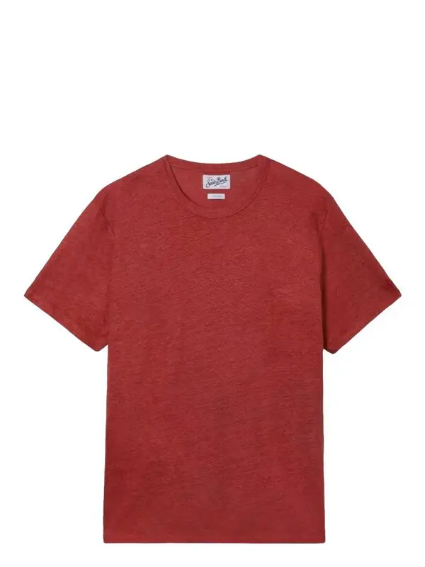 MC2 SAINT BARTH Ecstasea Pure Linen T-shirt With Logo Embroidery - Red