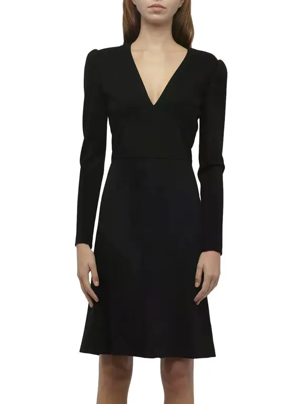 Alexander McQueen Long-sleeved V-neck Dress - Black