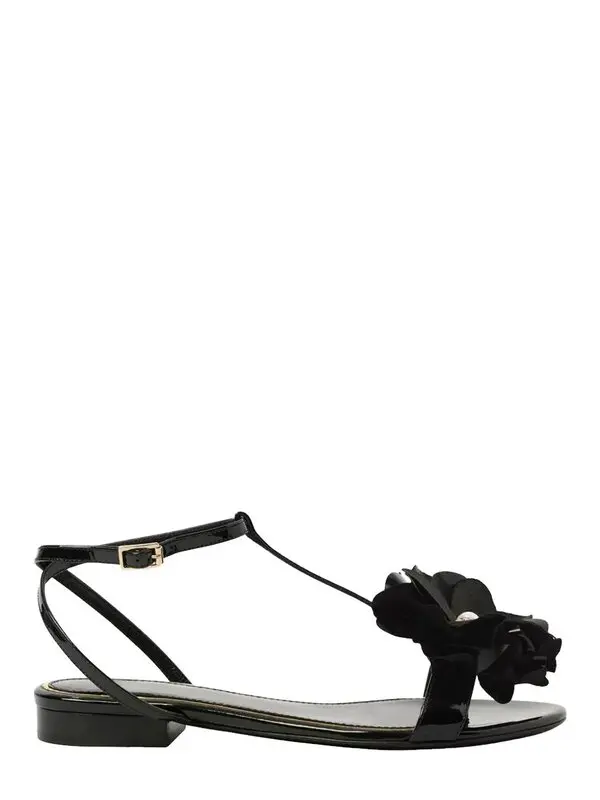 LANVIN Floral T-bar Sandals - Black