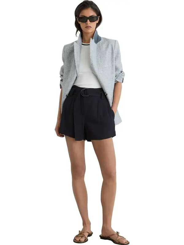 REISS Lana Twill Belted Relaxed Shorts - Navy