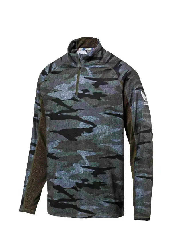 PUMA Volition Camouflage-print Quarter-zip Long-sleeve T-shirt - Grey