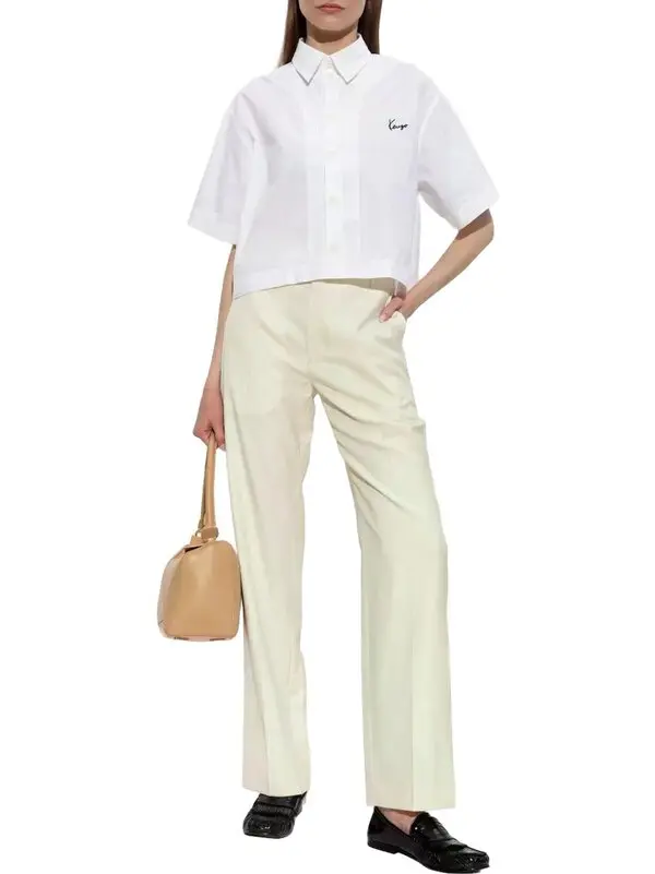 Kenzo Cropped Logo Embroidered Shirt - White