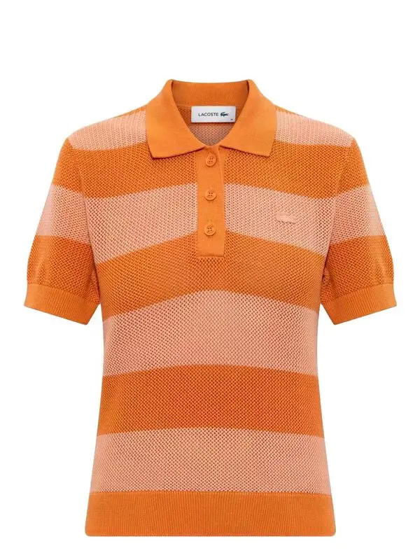 Lacoste Striped Knit Polo Shirt - Orange
