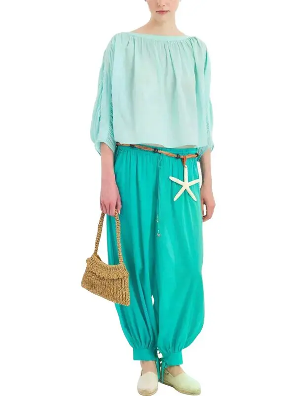 Antik Batik Ruched-sleeve Boat-neck Top - Blue