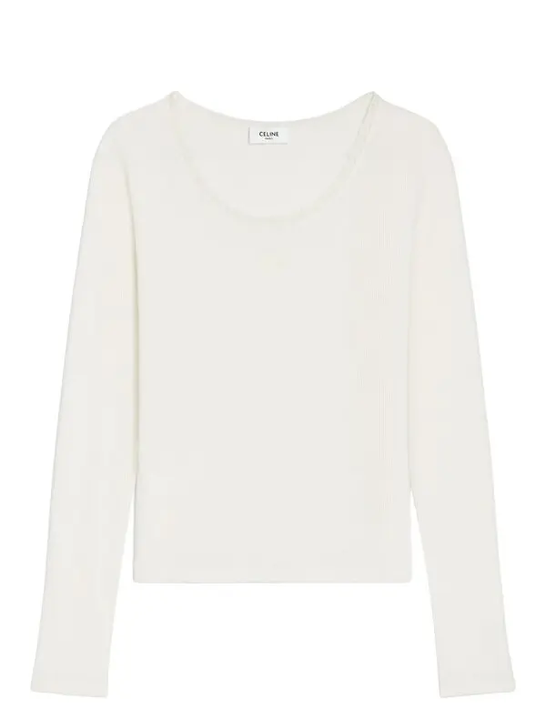 Celine Ribbed Cotton And Silk Long-sleeved Top - Off White