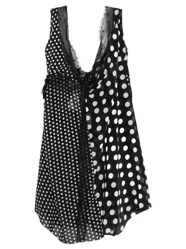 Junya Watanabe Polka-dot Lace-trimmed Midi Dress - Black