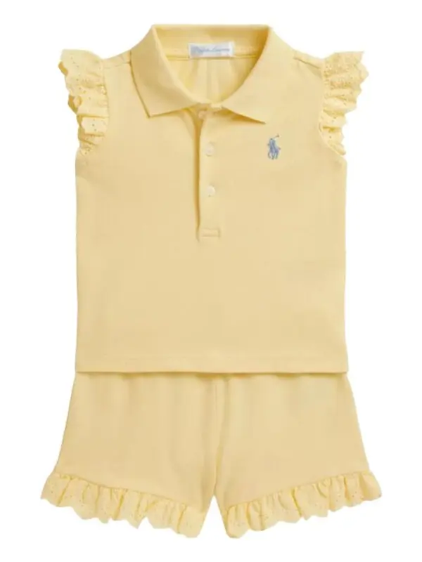 Polo Ralph Lauren Embroidered Mesh Polo Shirt And Shorts Set - Yellow