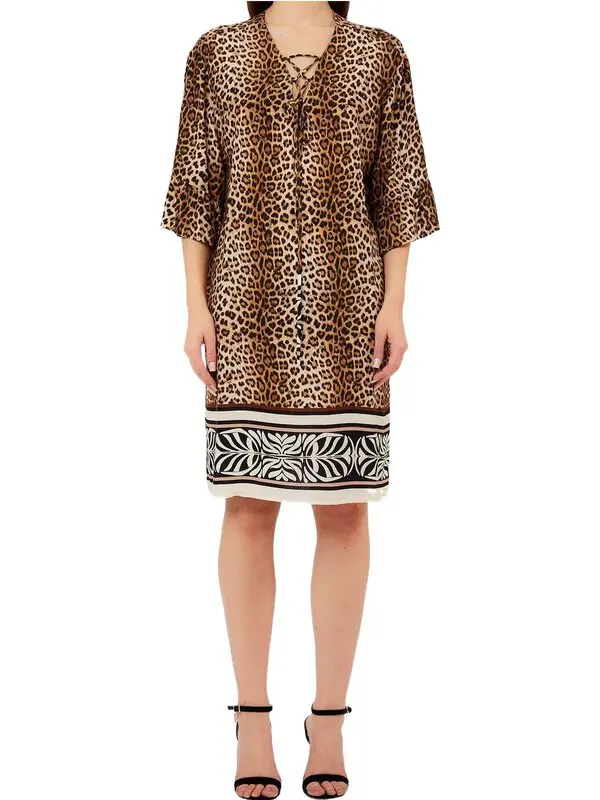 Liu Jo Leopard Print Lace-up Mini Dress - Brown