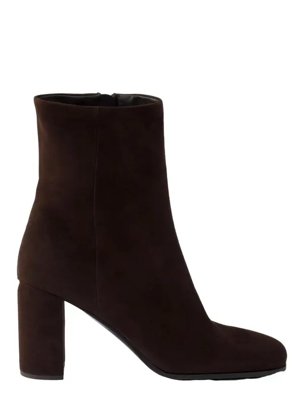 Prada Suede Ankle Boots With Block Heel - Dark Brown