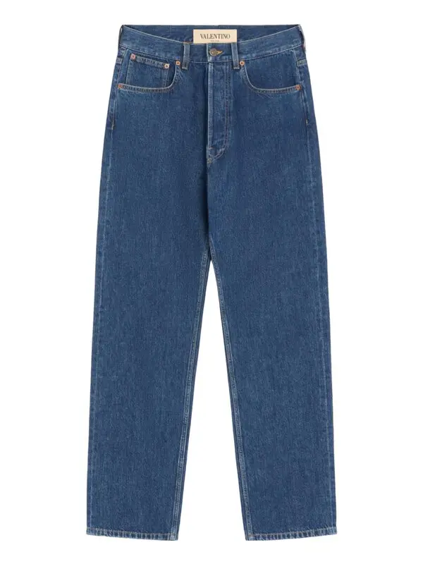 Valentino Garavani Regular Fit Denim Trousers With Vgold Detail - Blue