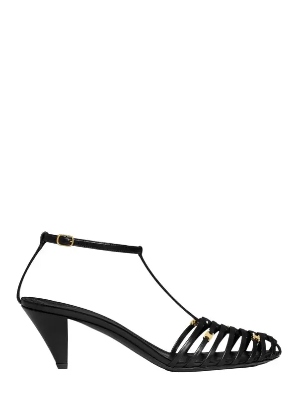 Celine Cage Heeled Sandal In Goatskin - Black