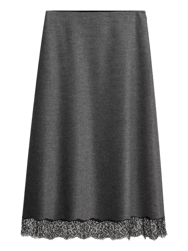 Dior Mid-length Wool-cashmere Flannel Skirt With Lace Hem - Grey