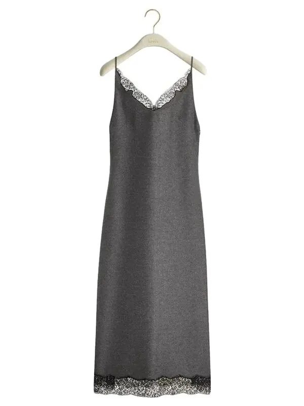 Dior Mid-length Straight Dress With Lace Details - Grey