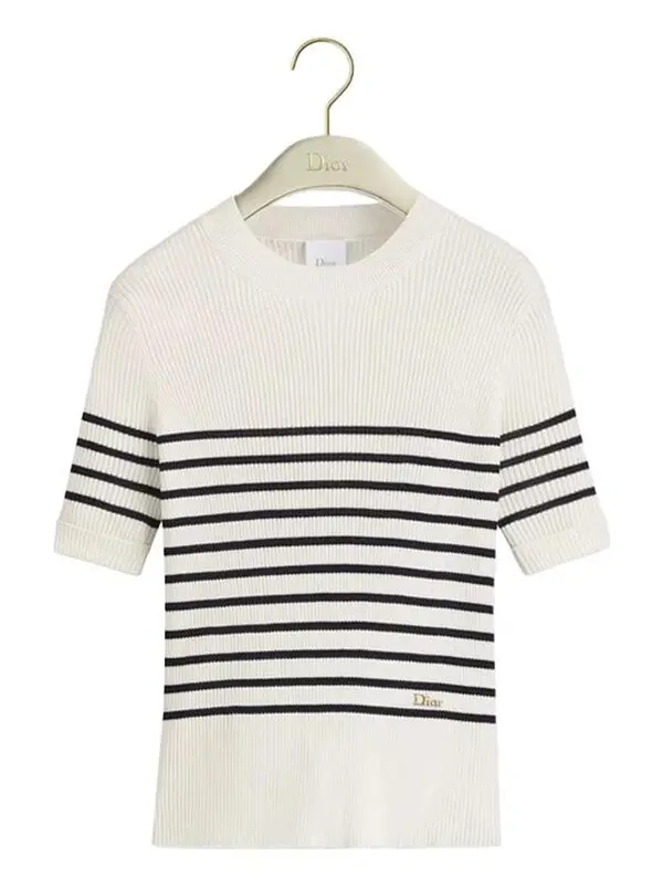 Dior Riviera Short-sleeved Fitted Sweater - Ecru/navy Blue