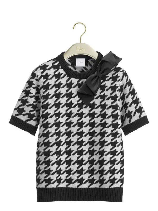 Dior Short-sleeved Houndstooth Sweater With Bow Detail - No
