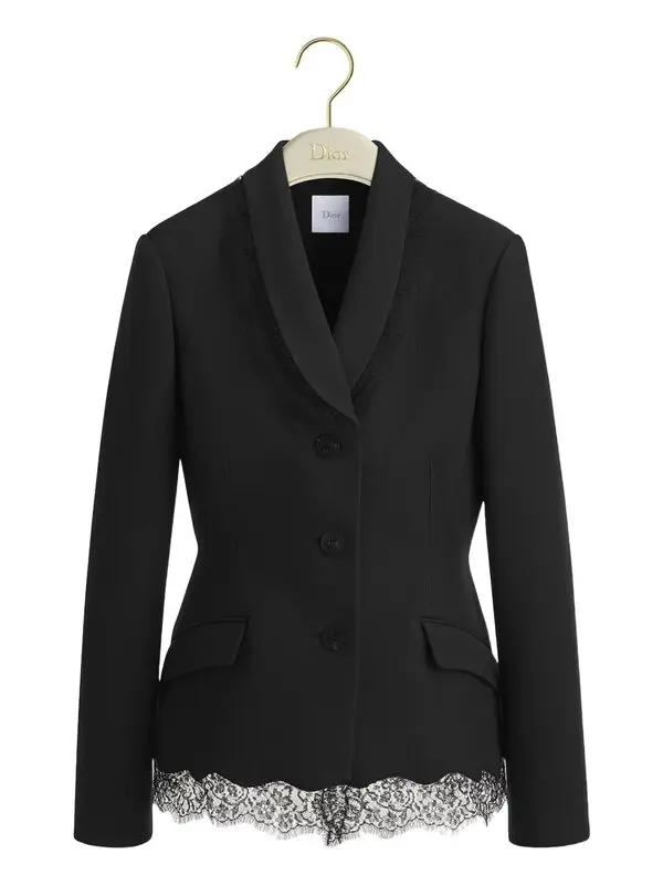 Dior Lace Trimmed Bar Jacket - Black