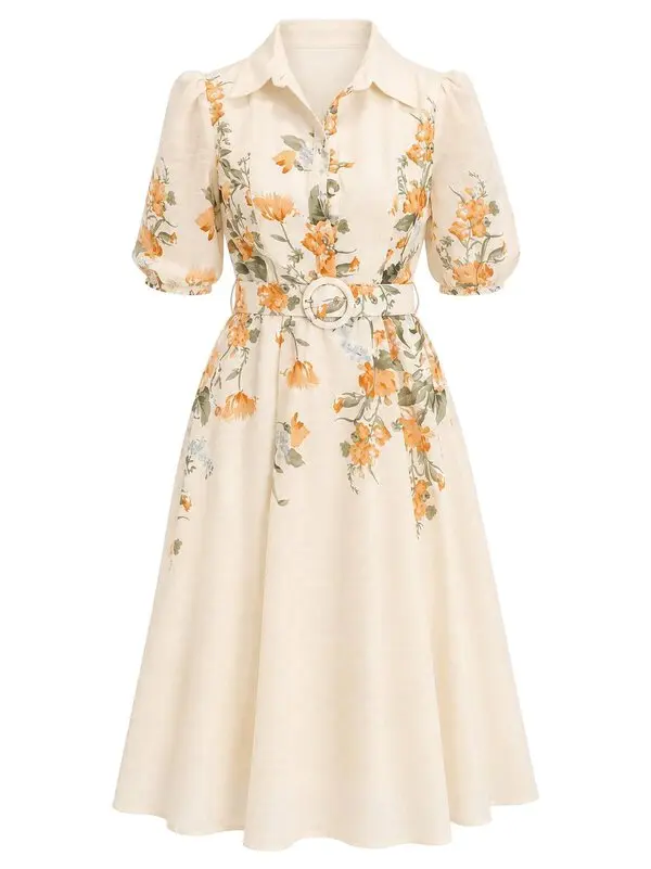 GIRL IN MIND Renata Floral Border Print Midi Dress - White