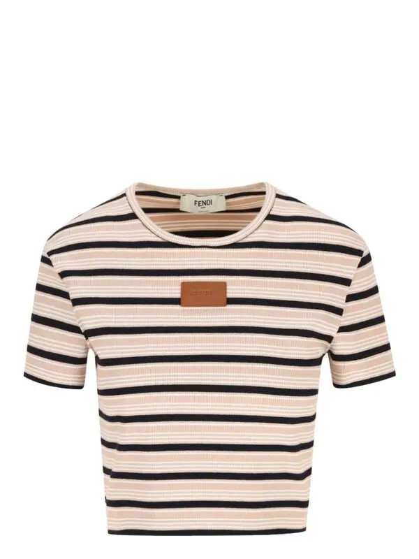 Fendi Striped Cropped Jumper With Logo Patch - Multicolour