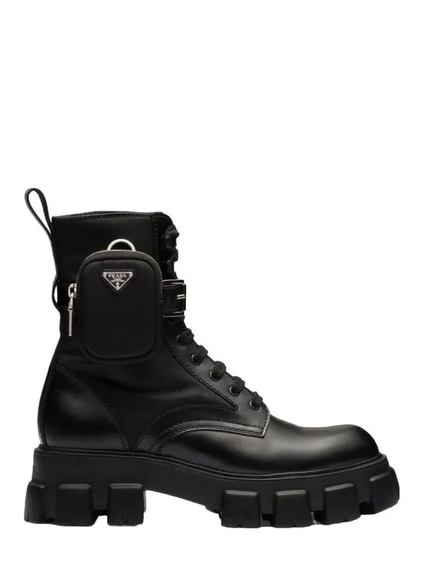 Prada Panelled Pouch-attached Combat Boots - Black
