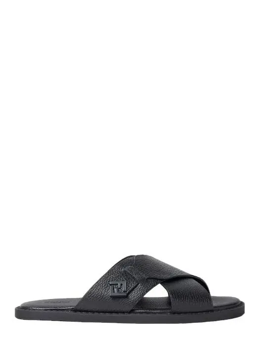 Fendi Squared Ff Leather Slides - Black