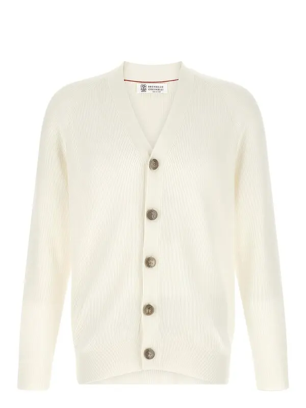 Brunello Cucinelli Cotton English Rib Cardigan - White