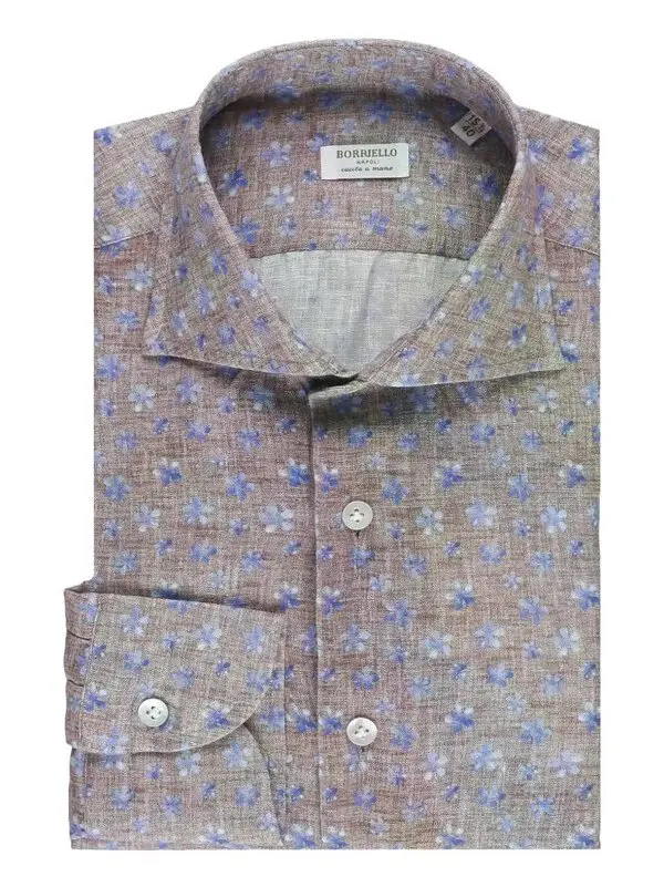 BORRIELLO NAPOLI Floral-print Spread-collar Shirt - Brown