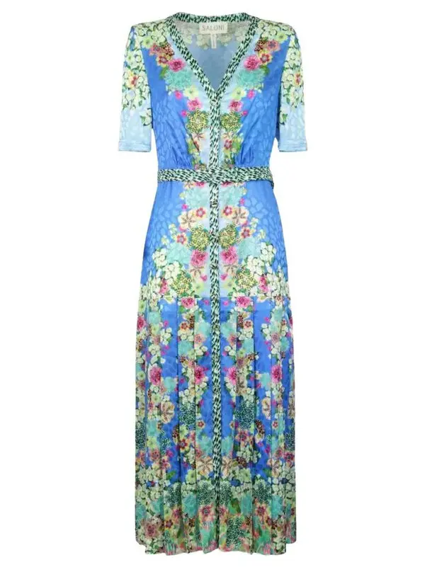 Saloni Lea Floral-print Maxi Dress - Blue