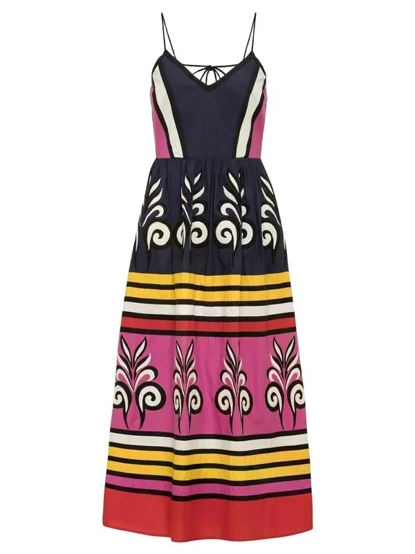 Carolina K Graphic Print Striped V-neck Dress - Blue