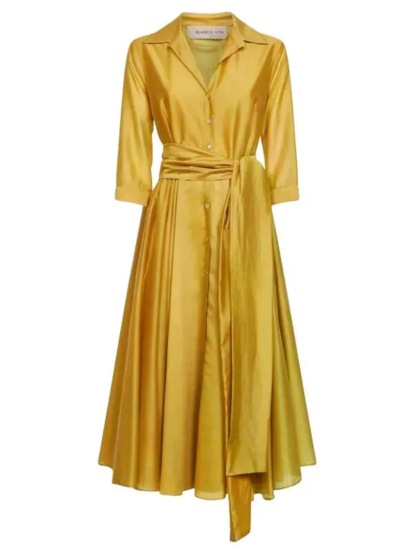 BLANCA VITA Alaky Belted Midi Dress - Yellow
