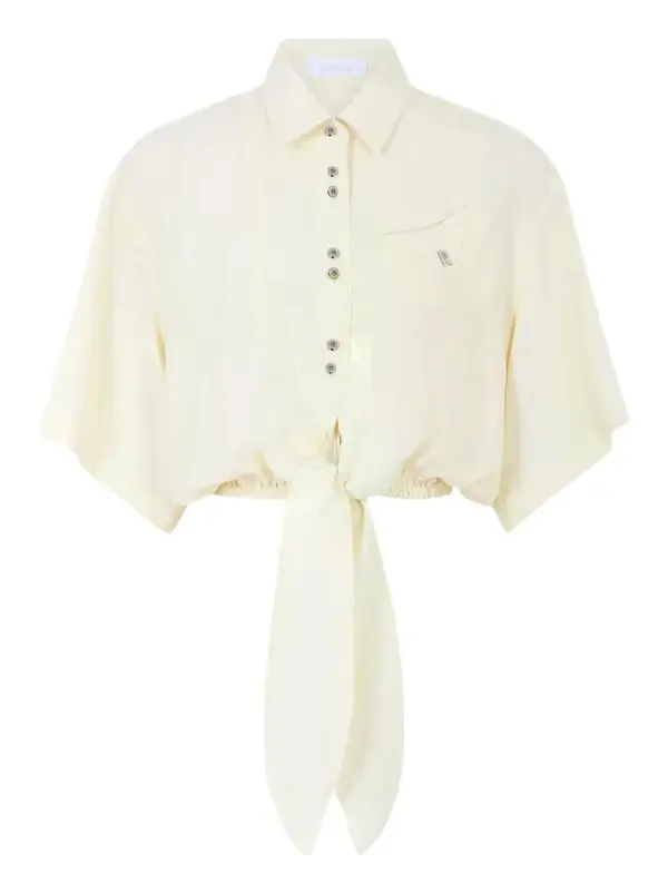 Rabanne Cream Knot Detail Cropped Shirt - White
