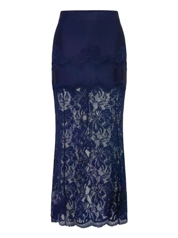 Rabanne Lace-panelled Jersey Midi Skirt - Blue