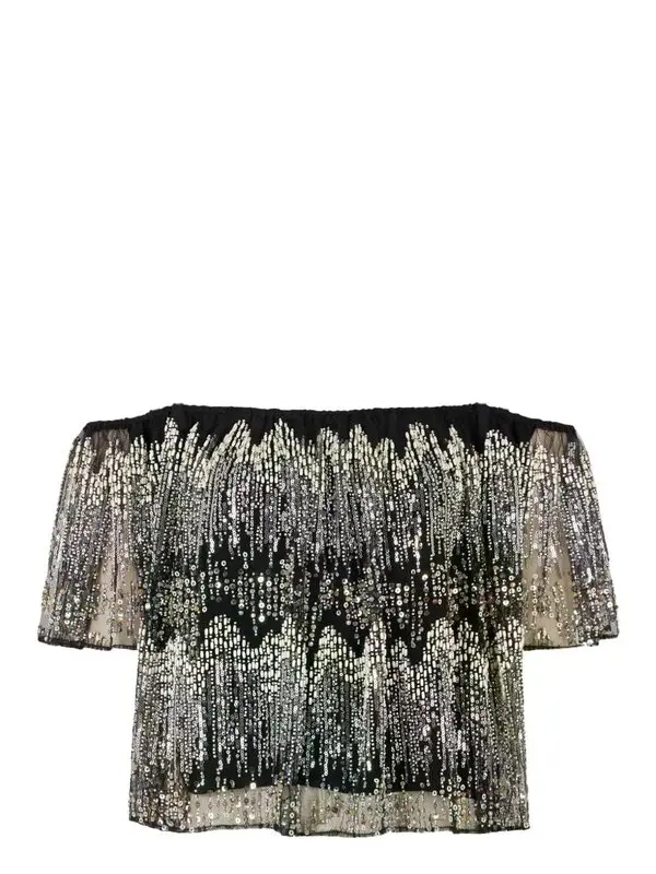Rabanne Embroidered Boat Neck Blouse - Black