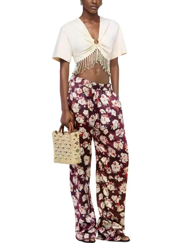 Rabanne Silk Floral Trousers - Red