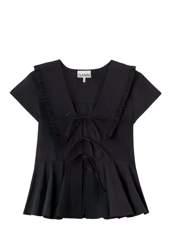 GANNI Ruffled Collar Peplum Top - Black
