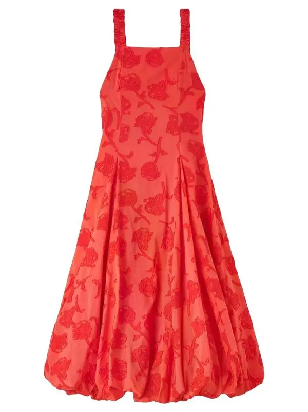GANNI Fil-coupé Balloon Hem Dress - Red