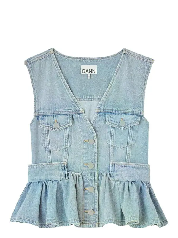 GANNI Peplum Denim Vest - Blue
