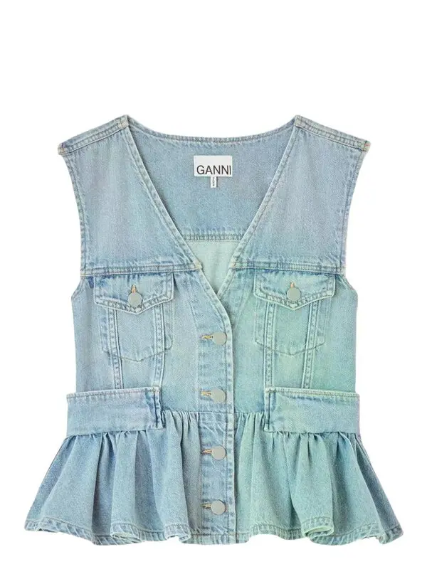 GANNI Peplum Denim Vest - Blue