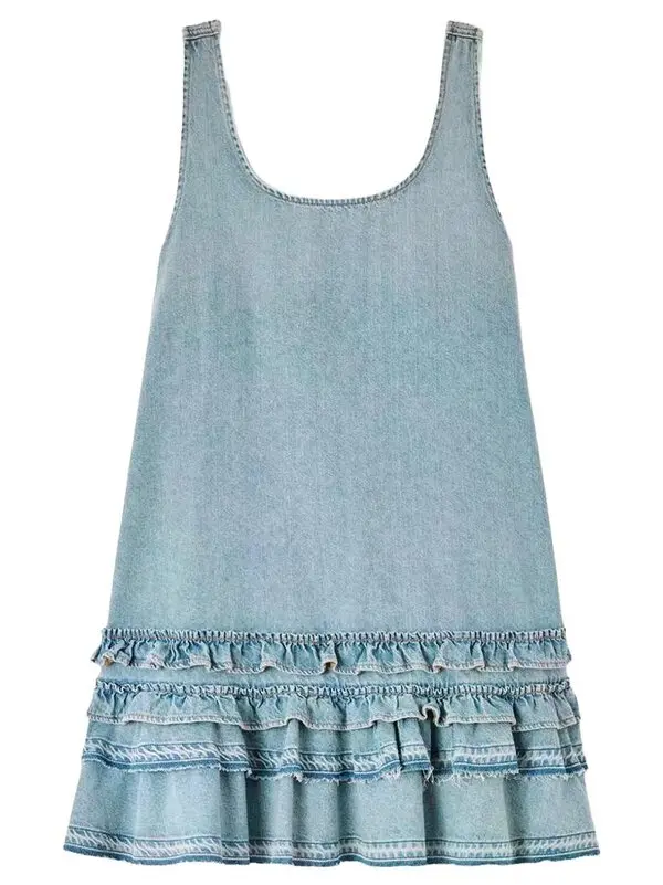 GANNI Ruffled Denim Mini Dress - Blue