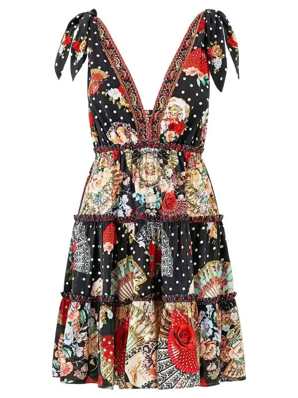 Camilla Tiered Shoulder-ties Mini Dress - Black