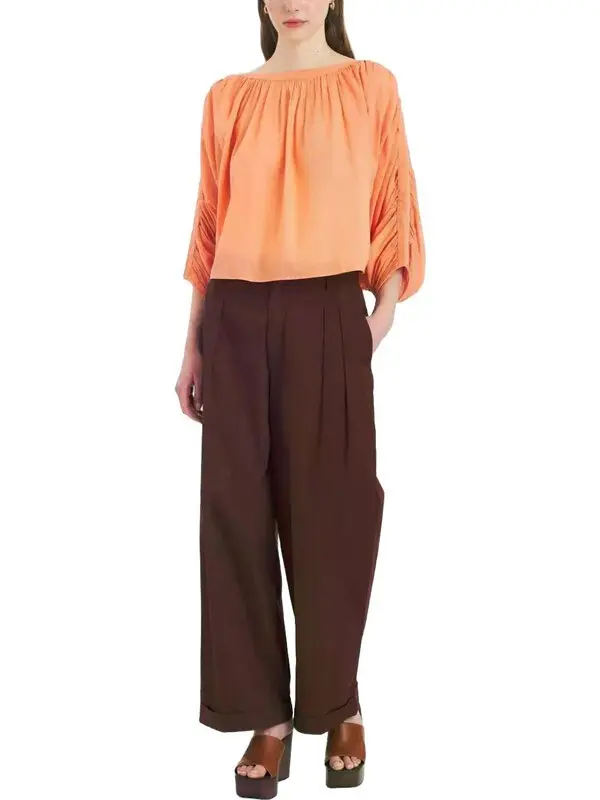 Antik Batik Fruti Ruched-sleeve Boat-neck Top - Orange