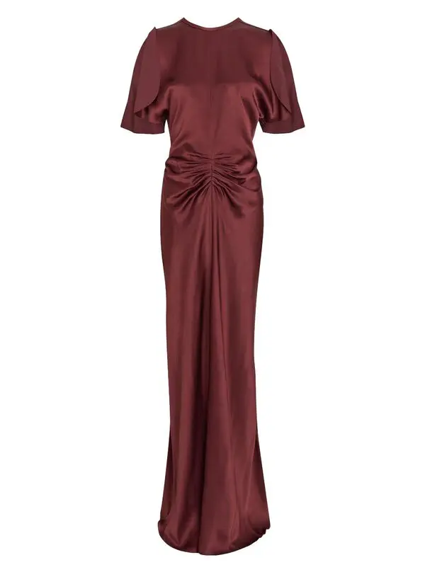 Victoria Beckham Gathered Satin-crepe Midi Dress - Dark Red