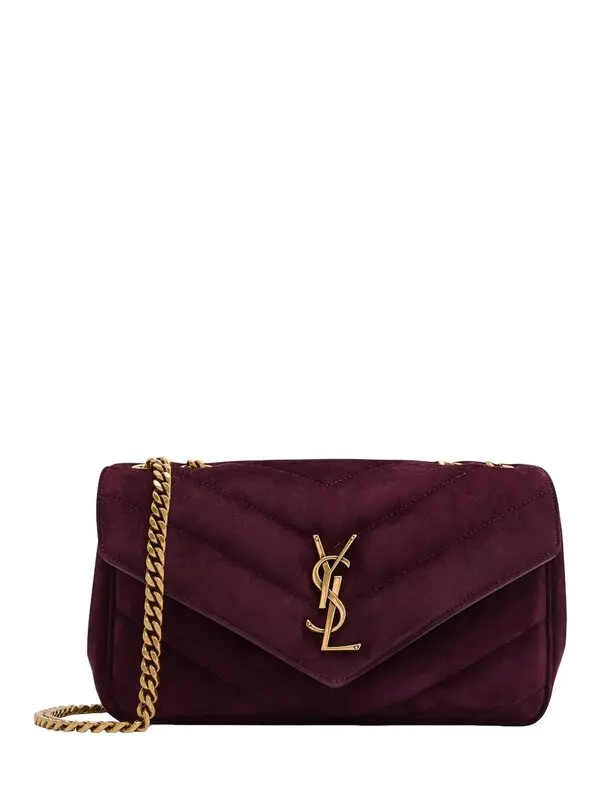 Saint Laurent Loulou Small Quilted Suede Shoulder Bag - Burgundy