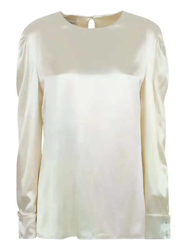 Alberta Ferretti Ivory Satin Puff Sleeve Blouse - Neutrals