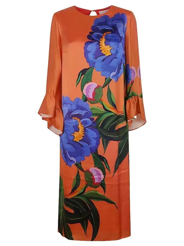 Borgo De Nor Celeste Floral-print Midi Dress - Orange