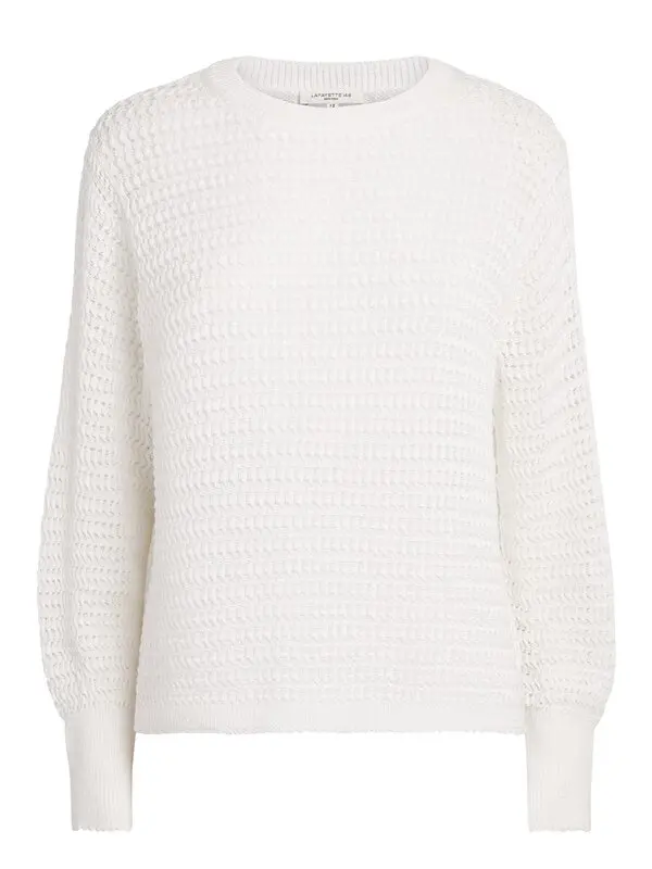 Lafayette 148 New York Cotton Open-knit Crewneck Sweater - White