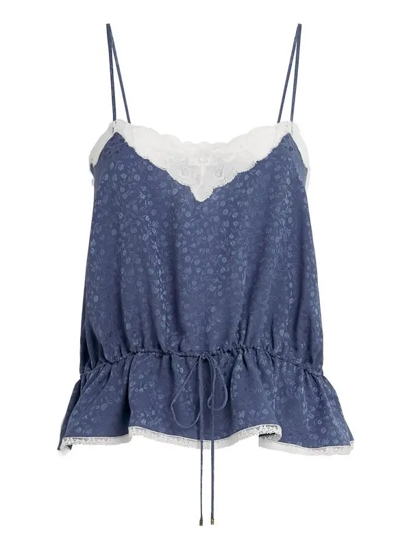 Chloé Silk And Lace Floral Cami Top - Blue