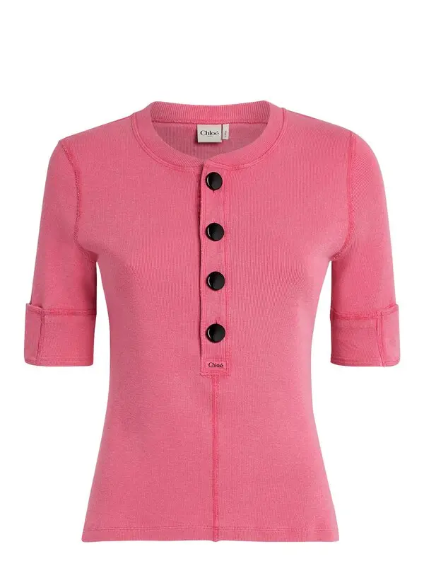 Chloé Cotton Jersey Henley T-shirt - Pink